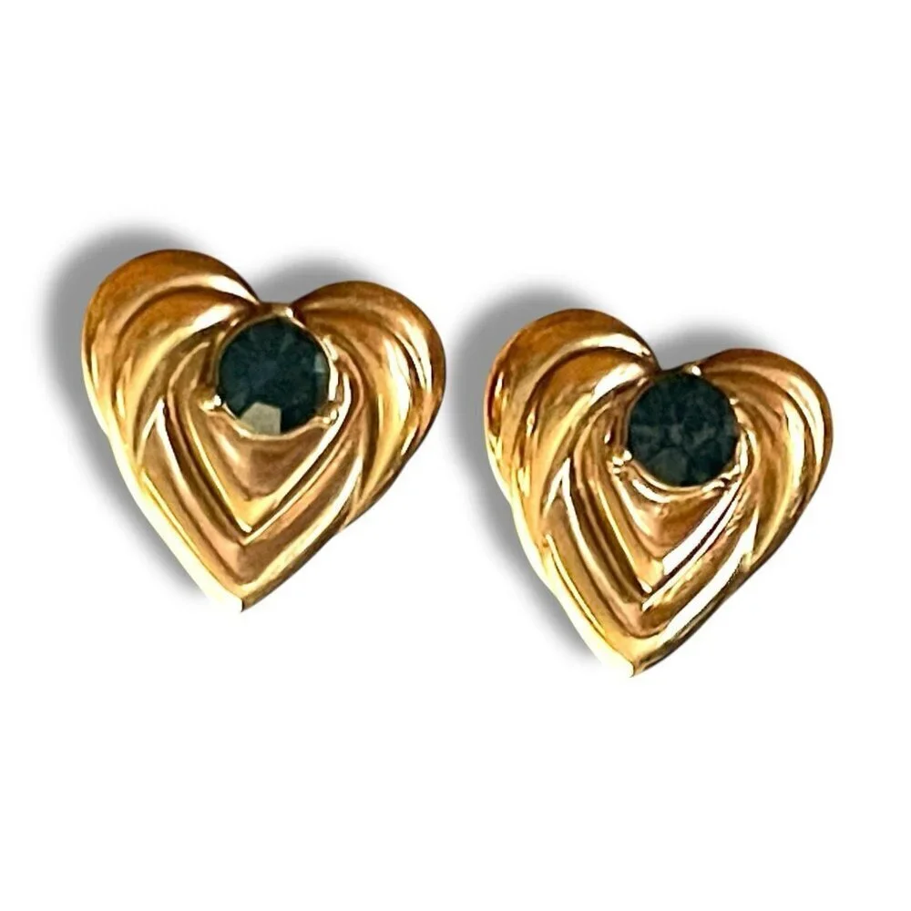 Krementz | Jewelry | Vintage Krementz Heart Earrings Gold Tone Blue ...
